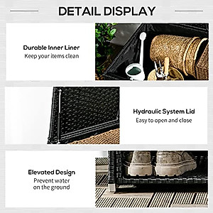 Outsunny Outdoor Deck Box & Waterproof Shoe Storage, PE Rattan Wicker Towel Rack with Liner for Indoor, Outdoor, Patio Furniture Cushions, Pool, Toys, Garden Tools, Black