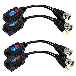 zdyCGTime Balun HD Cat5 RJ45 to BNC Video Baluns transceiver Passive with Power Connector for 720P 1080P 3MP 4MP 5MP 8MP HD-CVI/TVI/AHD/CVBS/960H Camera(2 Pairs)