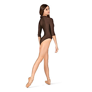 Natalie Dancewear Womens 3/4 Sleeve Zip Front Leotard Black S N8733