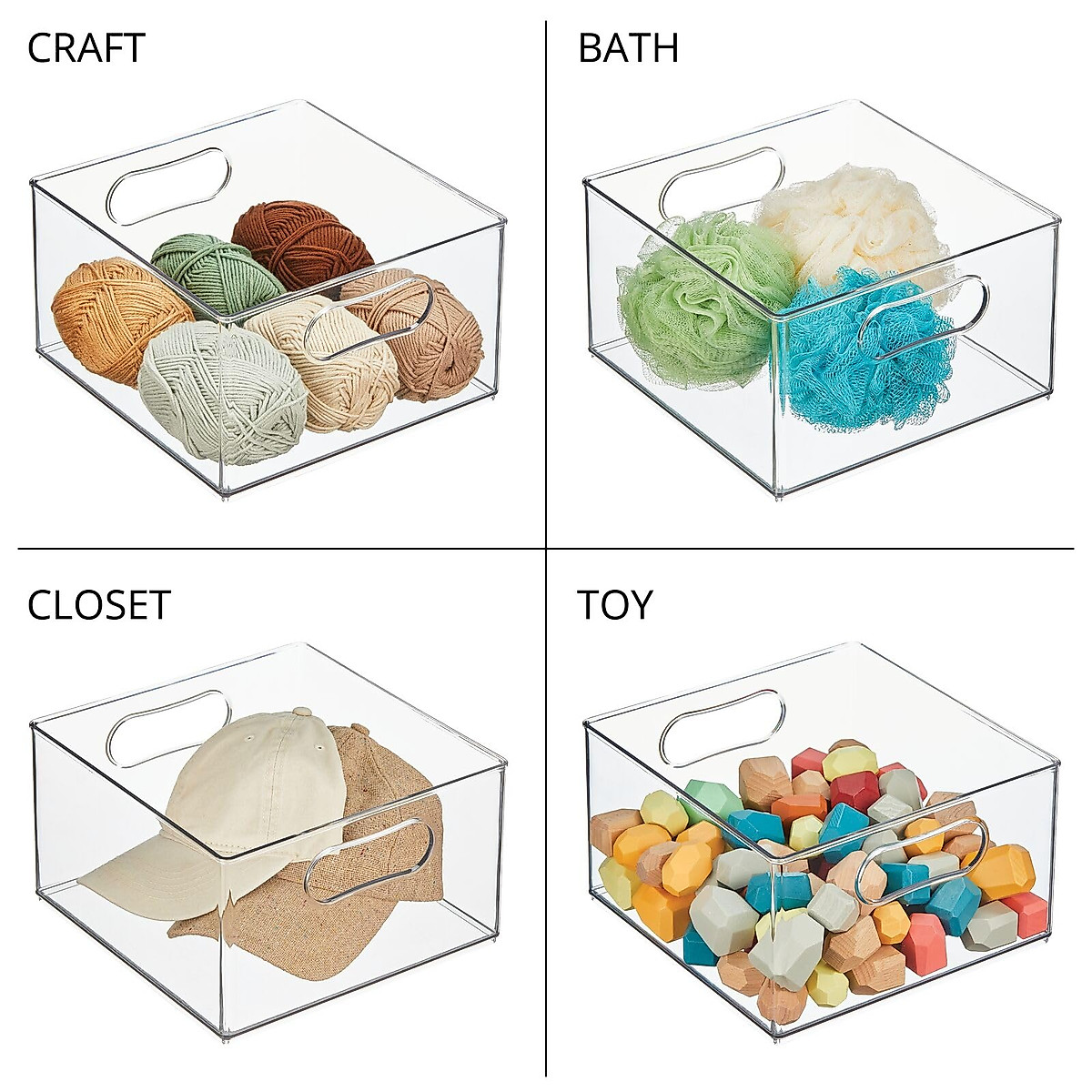 mDesign Deep Plastic Stackable Storage Organizer Container Bin, Craft Room Organization for Classroom, Cupboard, Studio, Shelves, & Closet - Holds Sewing, Art Supplies, Ligne Collection, 4 Pack, Clear