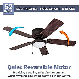 Prominence Home Benton, 52 Inch Traditional Flush Mount Indoor LED Ceiling Fan with Light, Pull Chains, Dual Finish Blades, Reversible Motor - 51429-01 (Bronze)