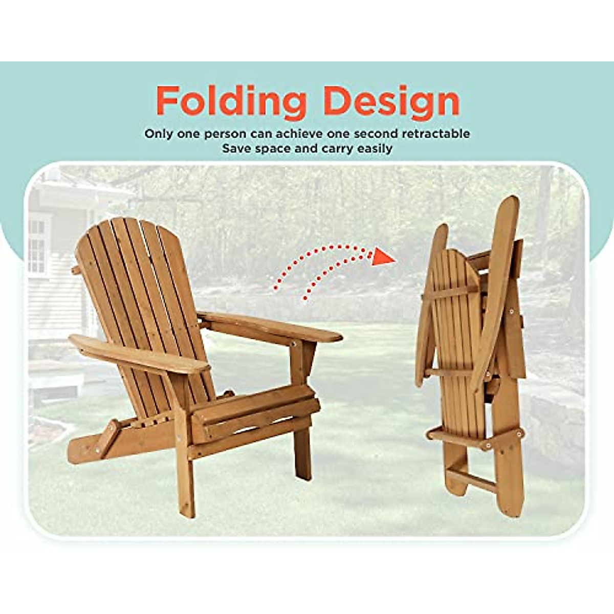 FDW Lawn Outdoor Wood Chairs Save Space and Movable and Weather Resistant, 2 Pieces, Natural