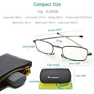 sevenplus 2 Pack Reading Glasses Blue Light Blocking, Anti UV Glare, Foldable Computer Spring Hinge Readers for Women Man 1.5X