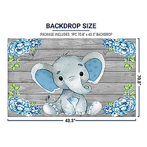 Allenjoy Rustic Grey Wood Elephant Backdrop Supplies for Baby Shower Blue Floral It's a Boy Newborn Kids Birthday Party Decorations Studio Cake Smash Candy Dessert Photography Banners Props