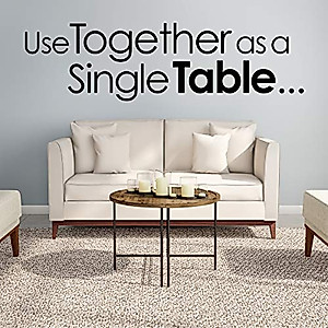 Lavish Home Half Moon Coffee Set of 2, Use Together or Separately as Side Tables, Modern Farmhouse Style, Rustic Wood Grain and Metal Legs, brown