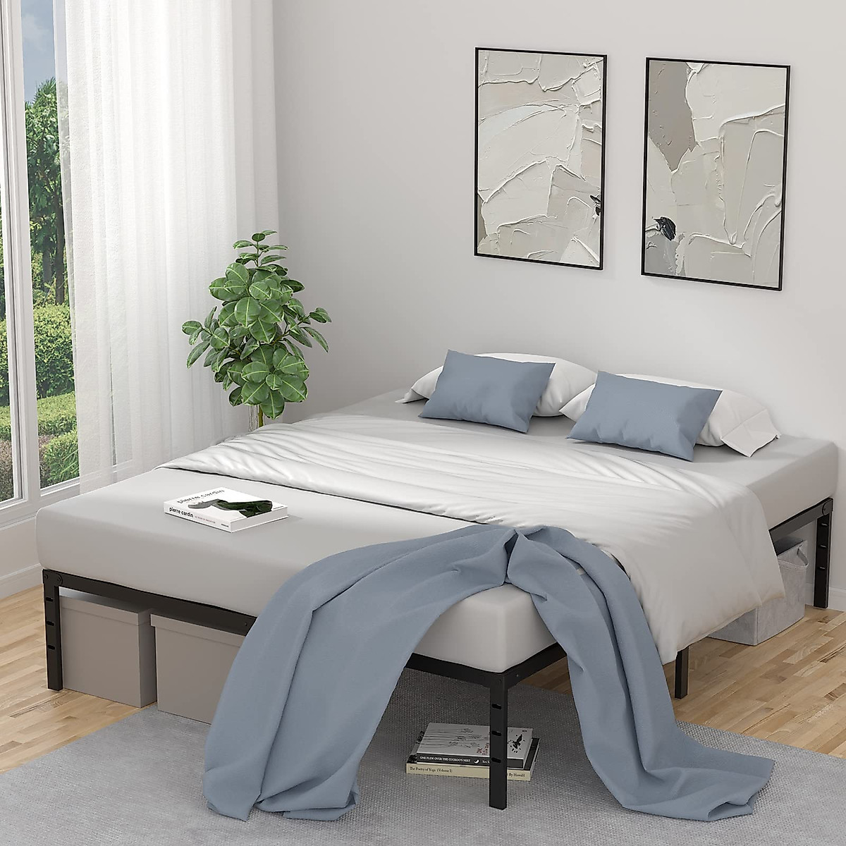 Meberam Full Size Bed Frame 14 Inch Heavy Duty Metal Platform Bed Mattress Foundation Support No Box Spring Need, Black