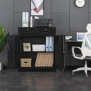 2 Drawers Metal Cabinet, 36” Locking File Cabinet for Garage、Classroom and Office - Black
