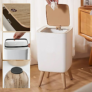 Bedroom Trash Can with Lid,Waste Basket for Bathroom,Kitchen Garbage Can with Push Button, Small Trash Bin，Plastic Rubbish Bin for Office, Living Room, 2.6 Gallon&0.5 Gallon (2 Pieces)