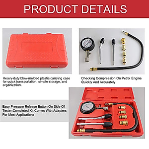 Frombet Compression Tester Kit Small Engine Cylinder Test Pressure Gauge Tool Set for Testing Motorcycle Car Automobile Outboard Motor Chainsaw Snowmobile Auto Gasoline Petrol Gas Engine 300PSI