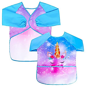PASHOP 2 Pack Kids Art Smock Waterproof Painting Apron Smocks with 3 Pockets Age 2-7