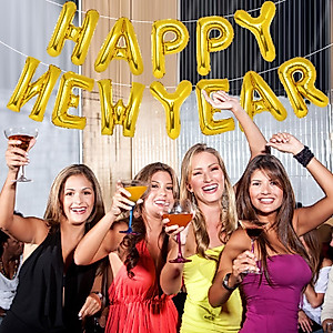 PIGETALE Gold Happy New Year Balloons, 16 Inch Gold Happy New Year Banner, Happy New Year Decorations 2024, NYE Decorations 2024, Happy New Year Backdrop, Happy New Years Eve Party Supplies 2024