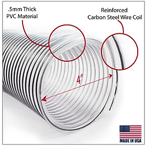 4 inch Diameter by 10 foot Long PVC Dust / Debris Collection Hose MADE IN THE USA with 2 each 4 inch Turnkey Stainless Steel Hose Clamps