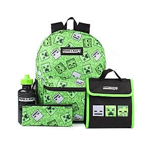 Minecraft Backpack Creeper 4 Piece Kids Green School Rucksack Set