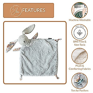 Yuppie Mommy Bonny Bunny Handmade Lovey Security Blanket Gift for Baby Boy or Baby Girl Woodlands Theme— Soft Baby Blanket with Bunny Stuffed Animal with Pacifier Ties Lovies for Newborns and Babies