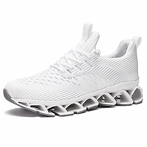 Men's Slip on Walking Running Shoes Blade Tennis Casual Fashion Sneakers Comfort Non Slip Work Sport Athletic Trainer White