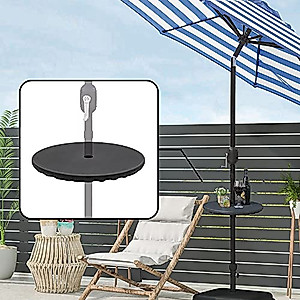 ABBLE 20'' Outdoor Adjustable All Weather Umbrella Table for Beach Patio Garden Poolside Accessory Umbrella Table Top Portable Round Table Fit 38mm Umbrella Pole (Black)