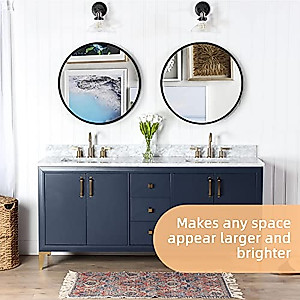 A.T.Lums 24 Inch Black Round Mirror, Wall Mounted Circle Mirror with Metal Frame, Suitable for Bathroom, Vanity, Entryway, Living Room, Wall Decor