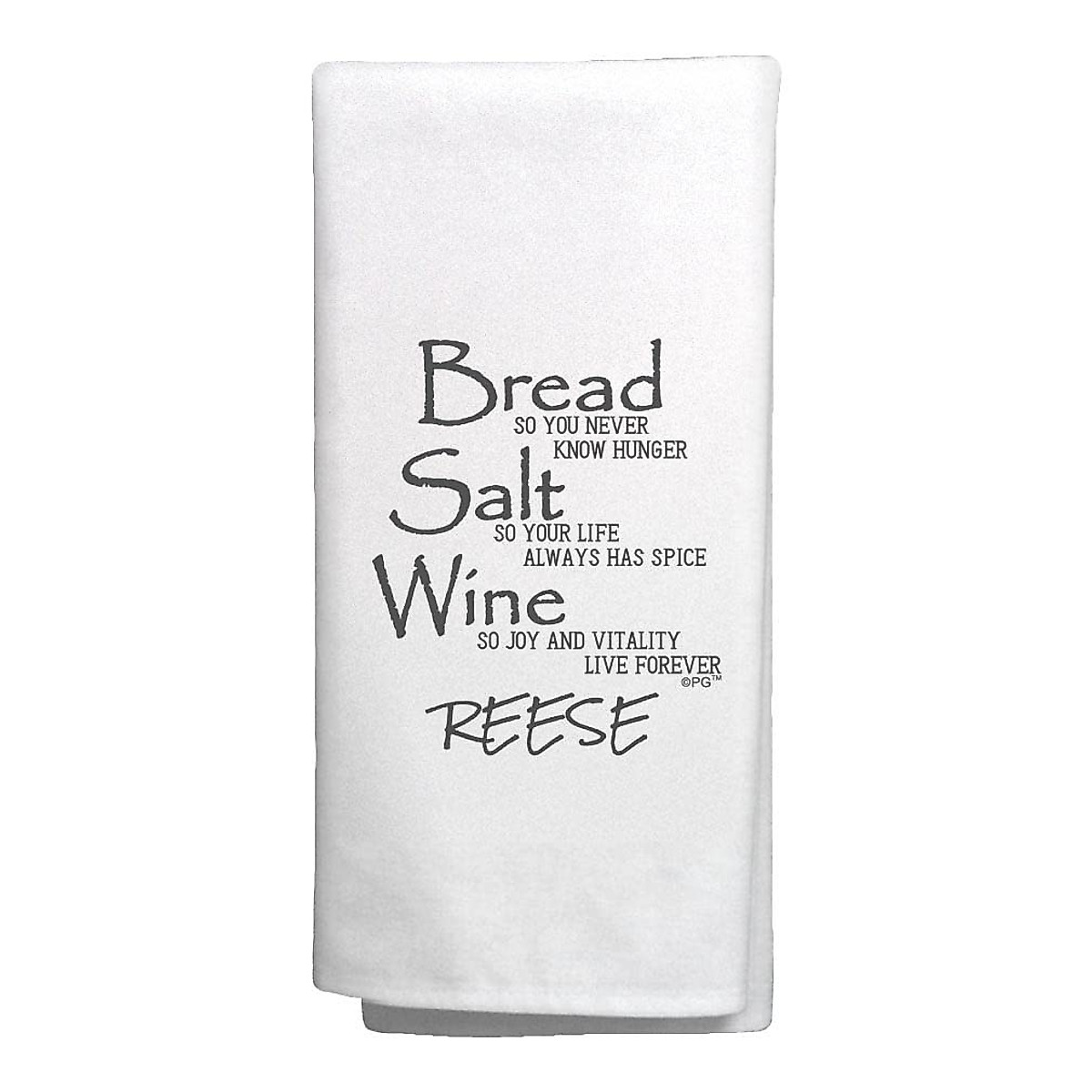 Bread Salt Wine Housewarming Gift for Women Wonderful Life Quote with Custom Text Personalized Kitchen Tea Towel White