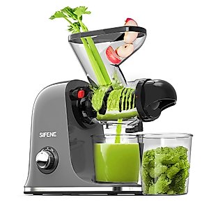 SiFENE Cold Press Juicer Machine, Dual Feed Chute Slow Masticating Juicer, Vegetable and Fruit Juice Maker Squeezer Machines, Recipes Included