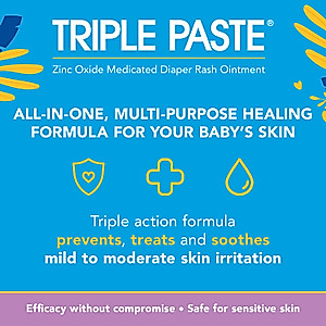 Triple Paste Multi-Purpose Baby Healing Ointment - 2 oz Tube – Diaper Rash Cream and Skin Protectant for Hands, Face & Bottom Treats, Soothes & Prevents with Zinc Oxide (Packaging May Vary)