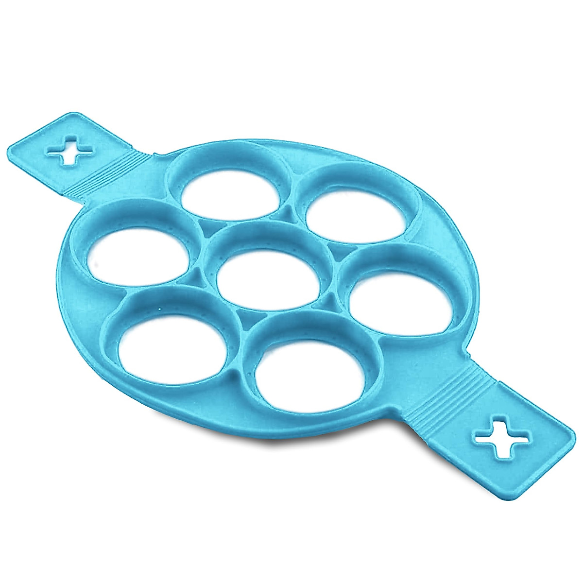 BIOPRONEXT Non Stick Pancake Maker - 7 Circles Mini Pancake Mold - Silicone Pancake Mold - Silicone Egg Rings for Griddle with Handles - Pancake Molds for Griddle Frying Eggs - Blue