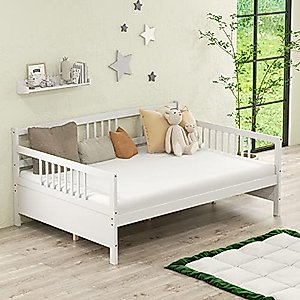 Giantex Full Size Daybed, Wooden Daybed Sofa Bed Frame with Wood Slat Support for Kids Teens, Multi-Functional Day Bed for Living Room Bedroom Guest Room, No Box Spring Needed (Full,White)