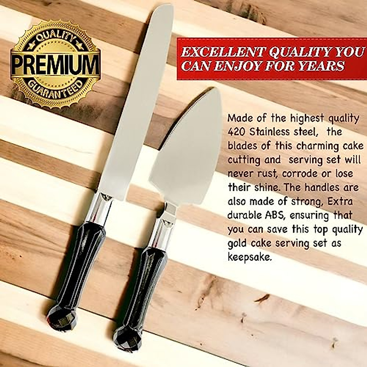MoonShield Cake Knife & Server Spatula Cake Cutting Set - Wedding Cake Knife Set - Serving Set for Receptions Birthdays - Match the Color to Your Event Theme - Cake Knife and Cutter - Best Gift Set