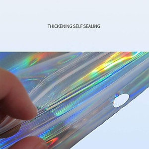 100PCS Clear Airtight Mylar Zip Lock Bags with Hang Hole Resealable Smell Proof Pouch Rainbow Aluminum Foil Packaging Bags Food Storage (10.5x15 (4.1x5.9 inch))