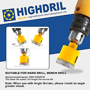 Dry Diamond Core Drill Bit,HIGHDRIL 2pcs Diameter 25mm 1" with Triangle Shank Vacuum Brazed Hole Saw for Concrete Granite Marble Glass Porcelain Tile Masonry Brick