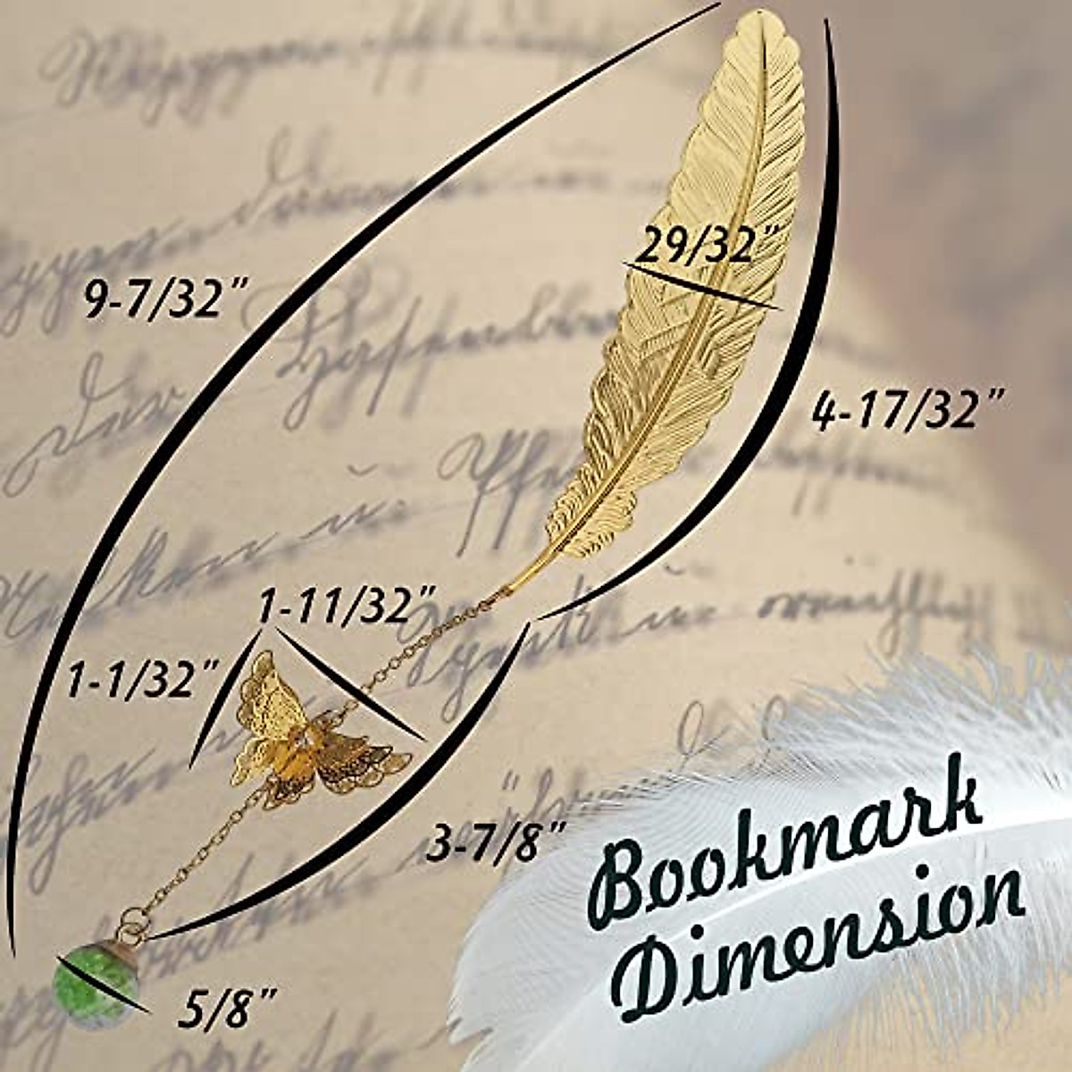 Metal Butterfly Feather Bookmark,Excellent Gift Choice for Christmas,Birthday,New Year,Festival,Gift for Women,Teachers,Book Lovers,Kids,Gold and Green