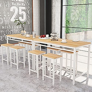 AWQM 5 Piece Bar Table Set, Modern Counter Height Dining Table and Chairs Set for 4, Wood Kitchen Table and 4 Bar Stools for Small Spaces, Apartment, Pub, Dining Room, Beige
