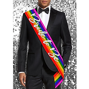 Gay Bachelorette Party Decorations - Set of 2: Silver Sparkle Glam Bride to Be Rainbow Satin Sashes - LGBTQ Couple Gifts - Set2(GlamB2B SLV) RBW