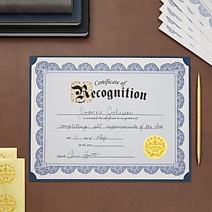 48 Sheets Blue Certificate of Recognition Award Paper with Gold Foil Sticker Seals for Graduation Diploma, Achievements (8.5 x 11 in)