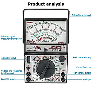 Mf47 Ac/dc Analog Multimeter, Mechanical High-Precision Anti-Burn Buzzer Full Protection Multimeter, Pointer Multimeter Tester, 27.5 * 21 * 5.4cm