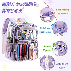 PIG PIG GIRL Clear Backpack Stadium Approved, Heavy Duty PVC Transparent Book Bag for Girls See Through Backpack for School for Women for College Work Travel Festival,Purple
