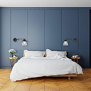 Globe Electric 51543 Nate 1-Light Plug-in or Hardwire Swing Arm Wall Sconce, Oil Rubbed Bronze, Clear Glass Shade, 6ft Black Fabric Covered Cord, Inline On/Off Rocker Switch