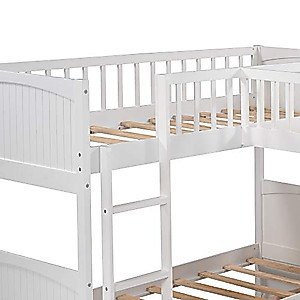 Flieks Triple Bed Twin-Over-Twin-Over-Twin Bed L Shaped Bunk Bed with 2 Drawers and 2 Ladders, No Box Spring Needed