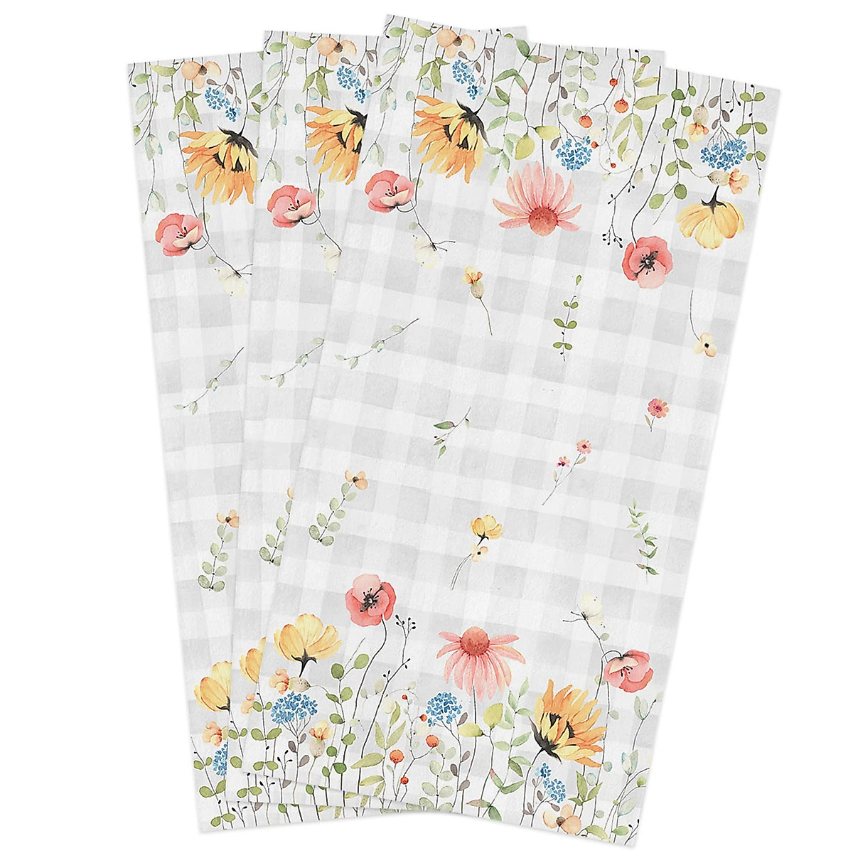 LOVE HOME DAY Kitchen Towel Set of 3, Farmhouse Garden Flowers Plant Hand Towels Absorbent Microfiber Dish Cloth Idyllic Wild Botanical Washable Tea Bar Dishcloth Cleaning Cloths