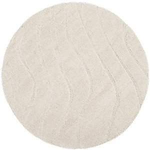 SAFAVIEH Florida Shag Collection 4' Round Cream / Cream SG472 Abstract Wave Non-Shedding Living Room Bedroom Dining Room Entryway Plush 1.2-inch Thick Area Rug