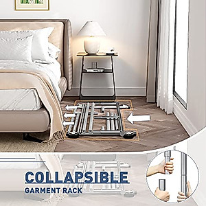 Raybee Clothes Rack Heavy Duty 405LBS Clothing Racks for Hanging Clothes 200+ Rolling Clothes Rack with Wheels Garment Rack Heavy Duty Clothing Rack with Shelves Portable Clothes Rack,Metal,Silver