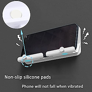 2 Pack Wall Mount Phone Holder Self-Adhesive Type with Non-Slip Design, Key Holder and Charging Holes for Bathroom, Living Room, Bed Room, Kitchen, Suitable for All Phones and Mini Tablet (Black)