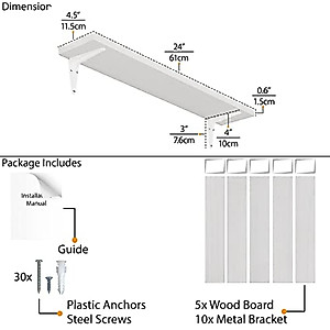 Wallniture Arras 24" Bathroom Shelves, Floating Shelves for Wall Storage, Bookshelf Living Room Decor, Kitchen Shelf Unit, White Wall Shelves for Bedroom Set of 5