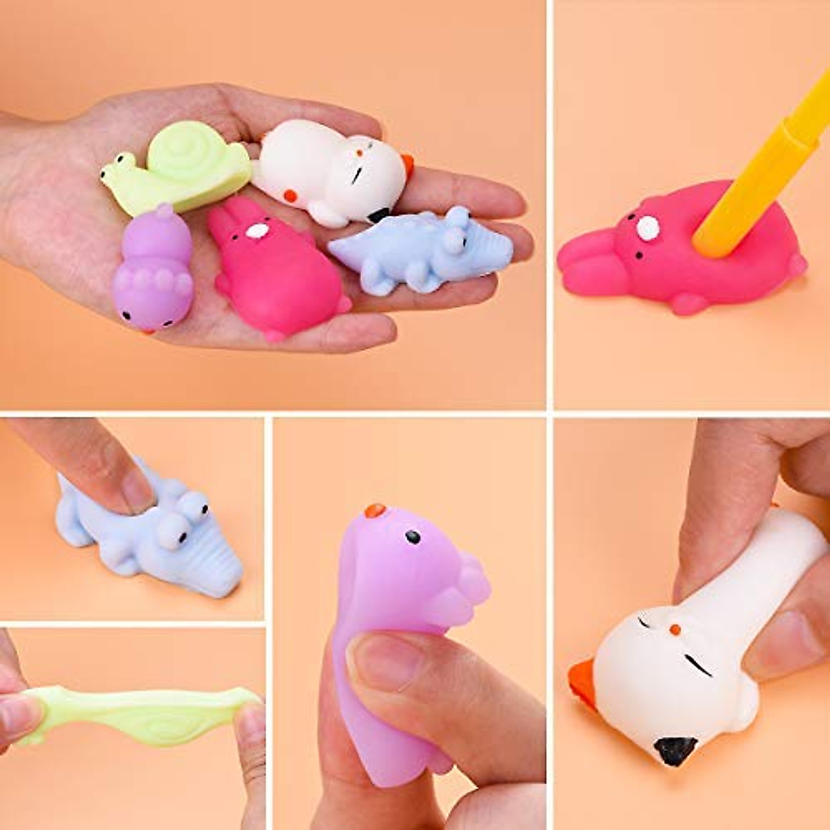 LEEHUR Squishies Squishy Toy 20pcs Party Favors for Kids Mochi Squishy Toy moji Kids Mini Kawaii squishies Mochi Stress Reliever Anxiety Toys Easter Basket Stuffers fillers Goodie Bag Stuffers