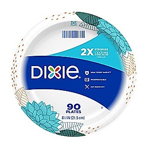 Dixie Paper Plates, 8 ½ inch, Lunch or Light Dinner Size Printed Disposable Plate, Packaging and Design May Vary 90 Counts (Pack of 1)