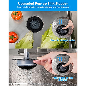 Hibbent 3 in 1 Kitchen Sink Drain Strainer and Stopper Combo, Stainless Steel Metal Pop Up Sink Stopper, Anti-Clogging Basket Strainer with Foldable Handle for US Standard 3-1/2" Drain, Matte Black