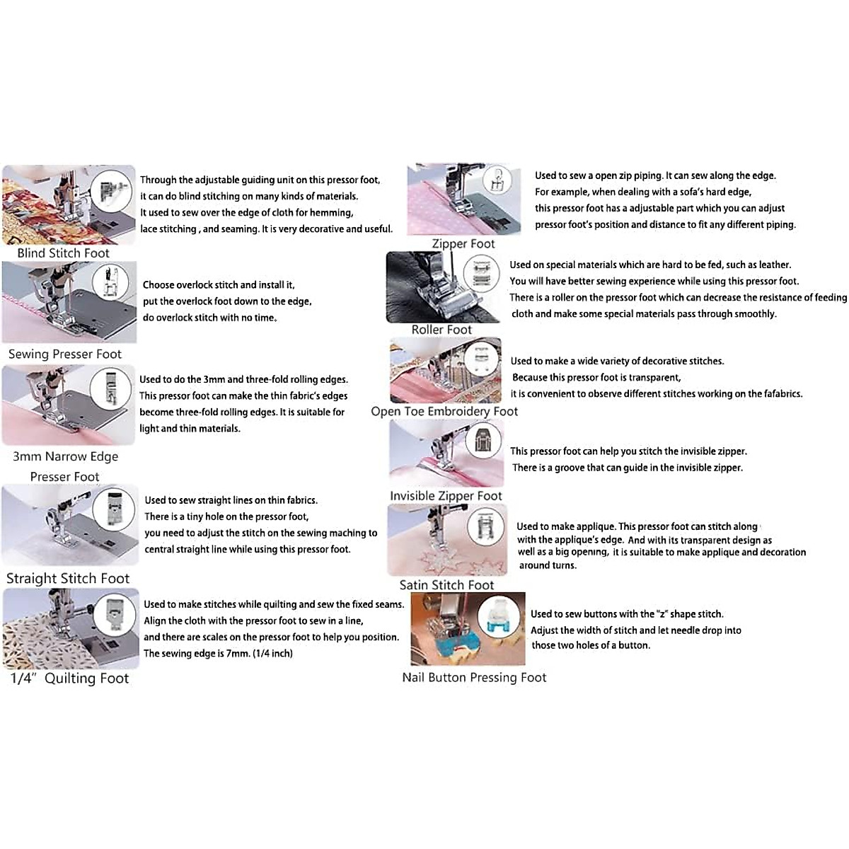 11Pcs Presser Feet, Sewing Machine Kit Household DIY Spare Parts Accessories for Sewing Machine Brother Singer Janome Toyota