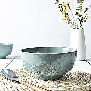Bosmarlin Ceramic Soup Bowl Set of 4, 24 Oz, Cereal Bowl for Oatmeal, Dishwasher and Microwave Safe (5.75 Inches, Sage Green)