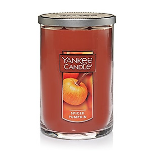 Yankee Candle Spiced Pumpkin Scented, Classic 22oz Large Tumbler 2-Wick Aromatherapy Candle, Over 75 Hours of Burn Time, Apothecary Jar Fall Candle, Autumn Candle Scented for Home