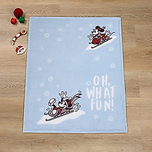 Disney Mickey and Minnie Mouse Blue, White and Red Winter Holiday Oh, What Fun! Snowflakes Photo Op Super Soft Baby Blanket