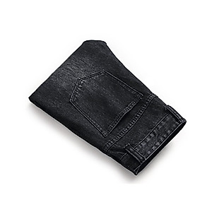 Men's Ripped Washed Slim Fit Jeans Straight Leg Moto Biker Denim Pants Vintage Distressed Skinny Jean Trousers (Black,32)